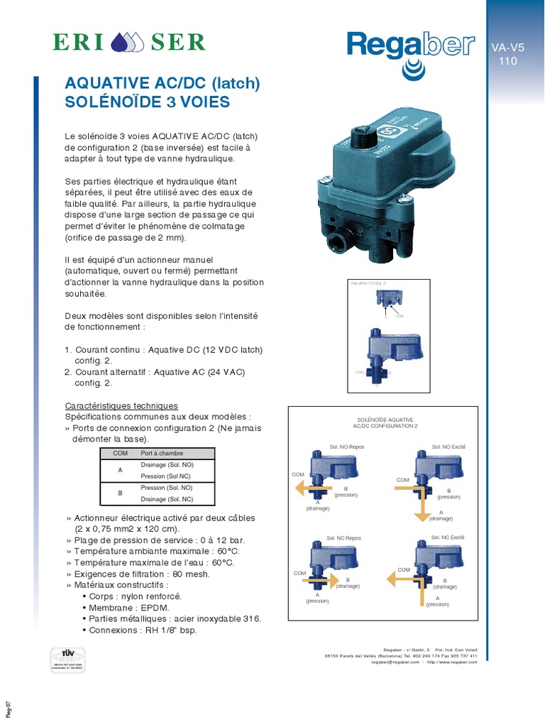 Solénoïde Aquative AC/DC 3 Voies | PDF | Soupape | Hydrologie
