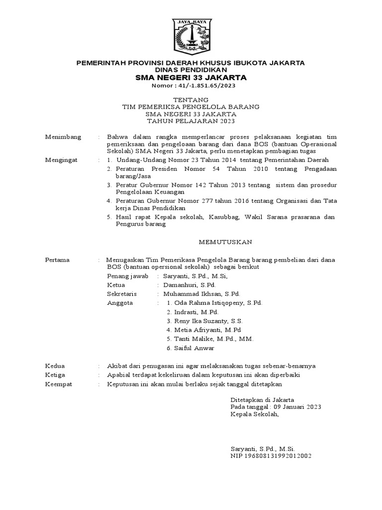 SK - Tim Pemeriksa Barang | PDF