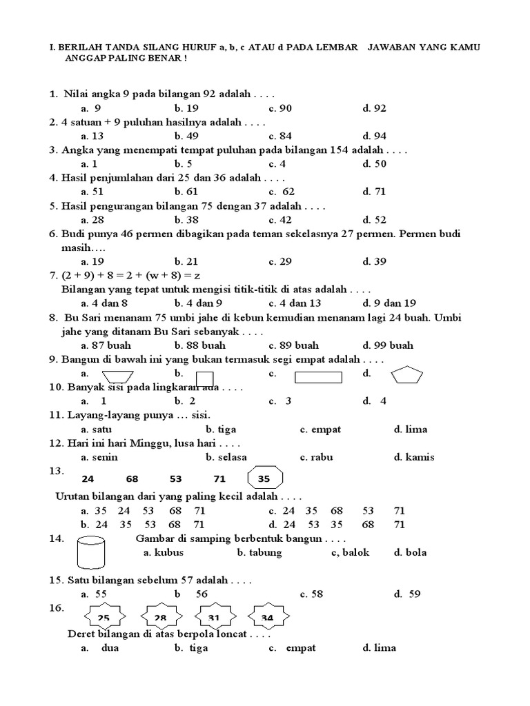 Soal Olmipa MTK KLS 1 | PDF