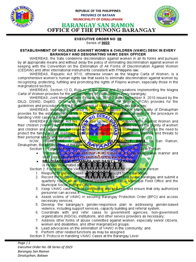 Establishment of VAWC Desk in San Ramon | PDF | Convention On The ...