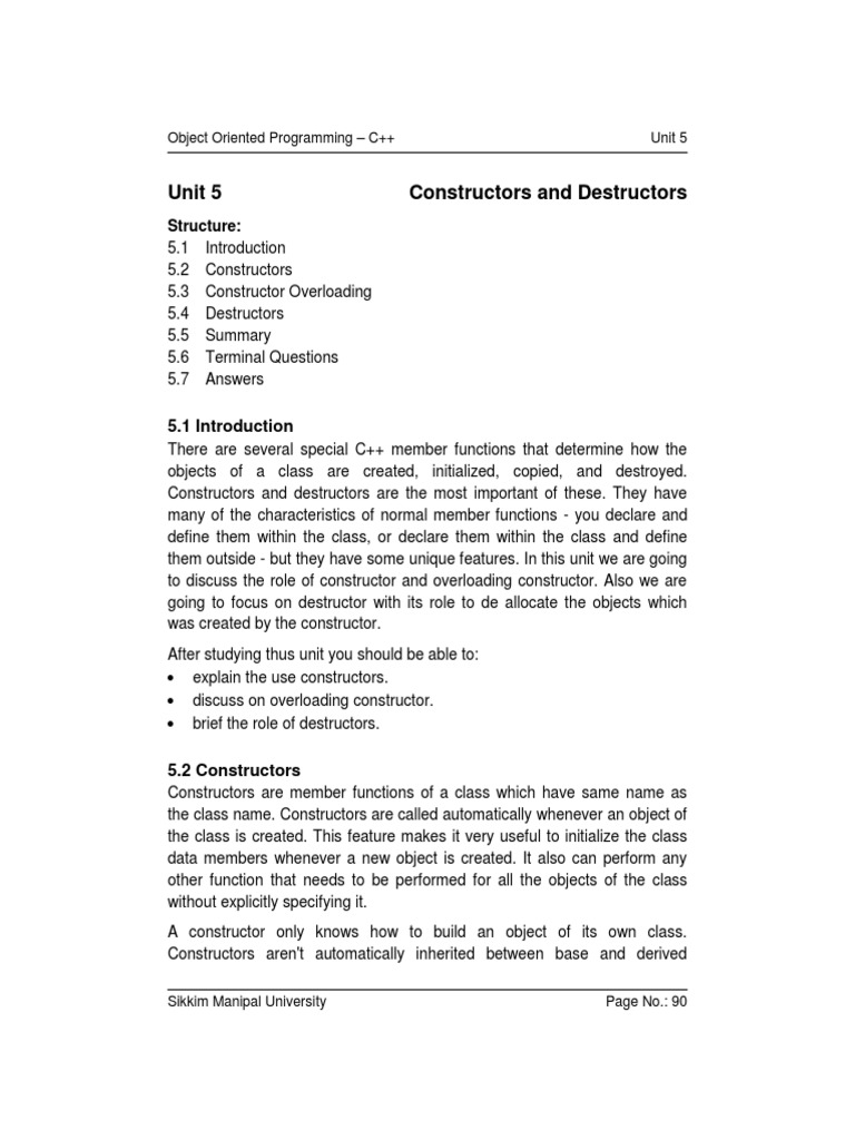 Mca2030 Slm Unit 05 Pdf Programming Constructor Object Oriented Programming 3128