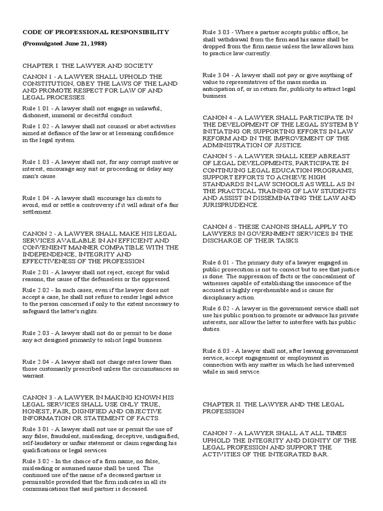 Code of Professional Responsibility | PDF | Lawyer | Practice Of Law