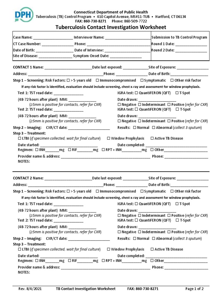 TB Contact Investigation Worksheet | PDF | Diseases And Disorders ...