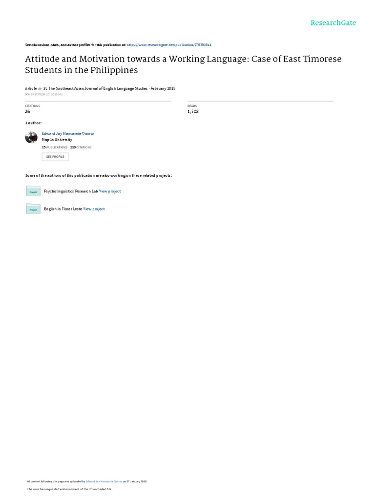 Attitude and Motivation Towards A Working Language | PDF | Motivation ...