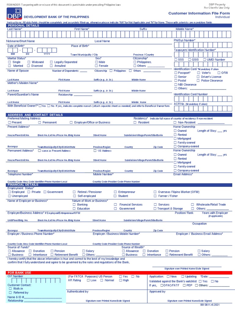Customer Information File Form - Individual Rev5 (8.5 X 13) | PDF ...