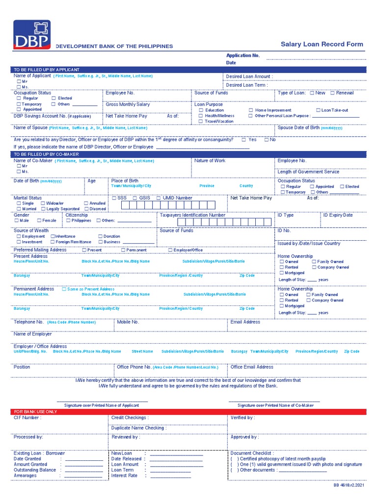 DBP Salary Loan Application Form | PDF | Loans | Credit