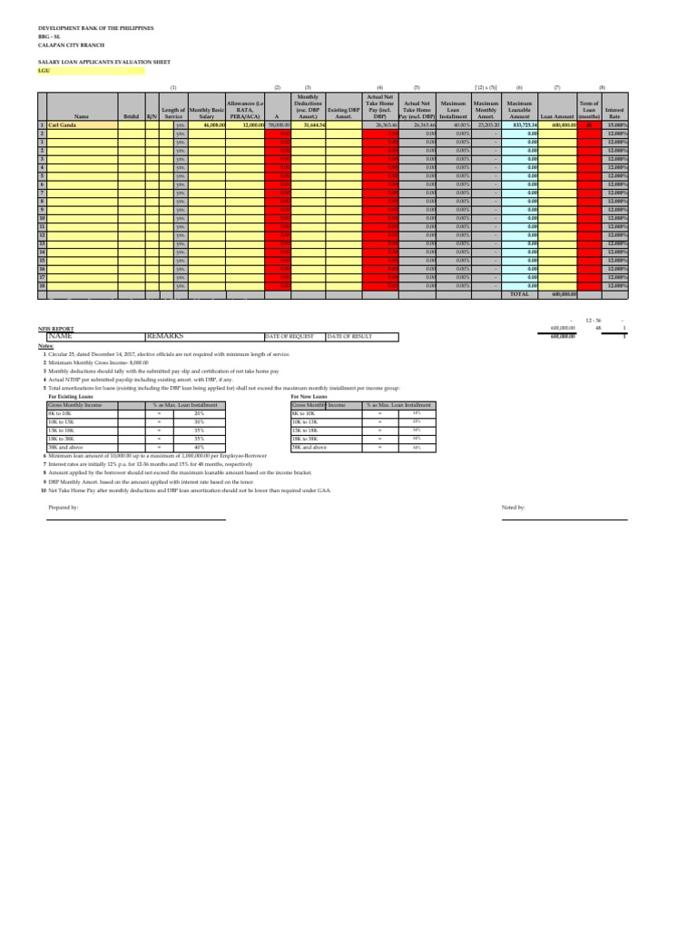 Computation SHEET DBP Loans New | PDF | Loans | Interest