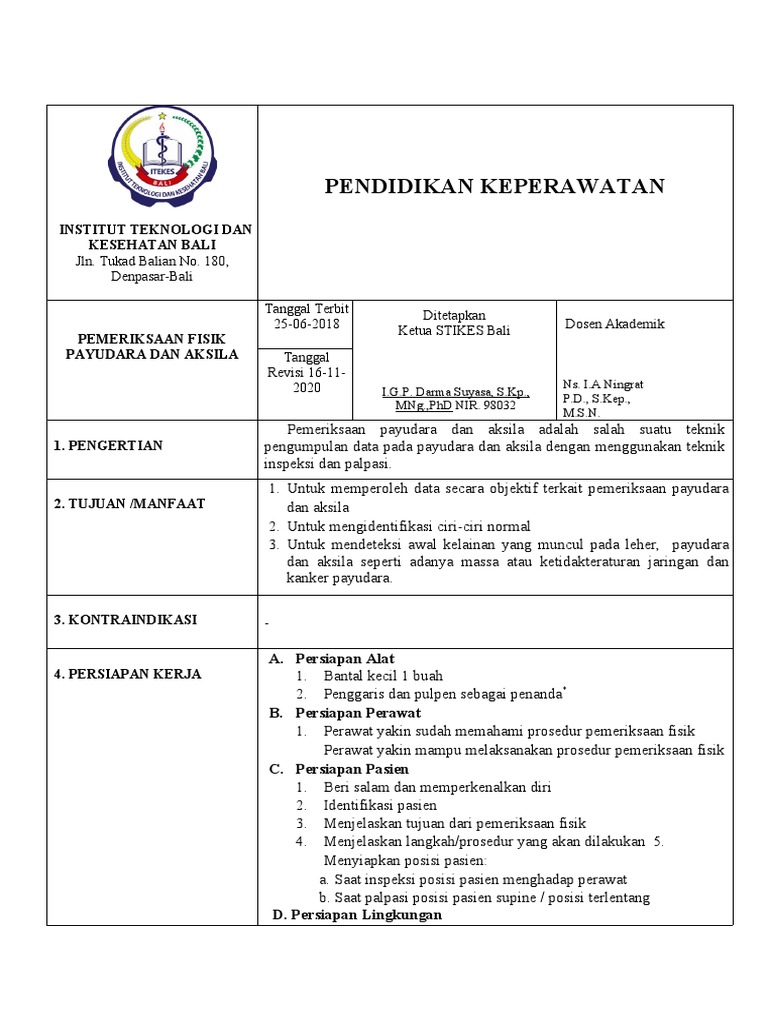 Prosedur Pemeriksaan Payudara dan Aksila | PDF
