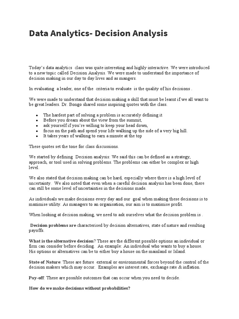 Data Analytics andd decision making | PDF | Decision Making | Cognitive ...