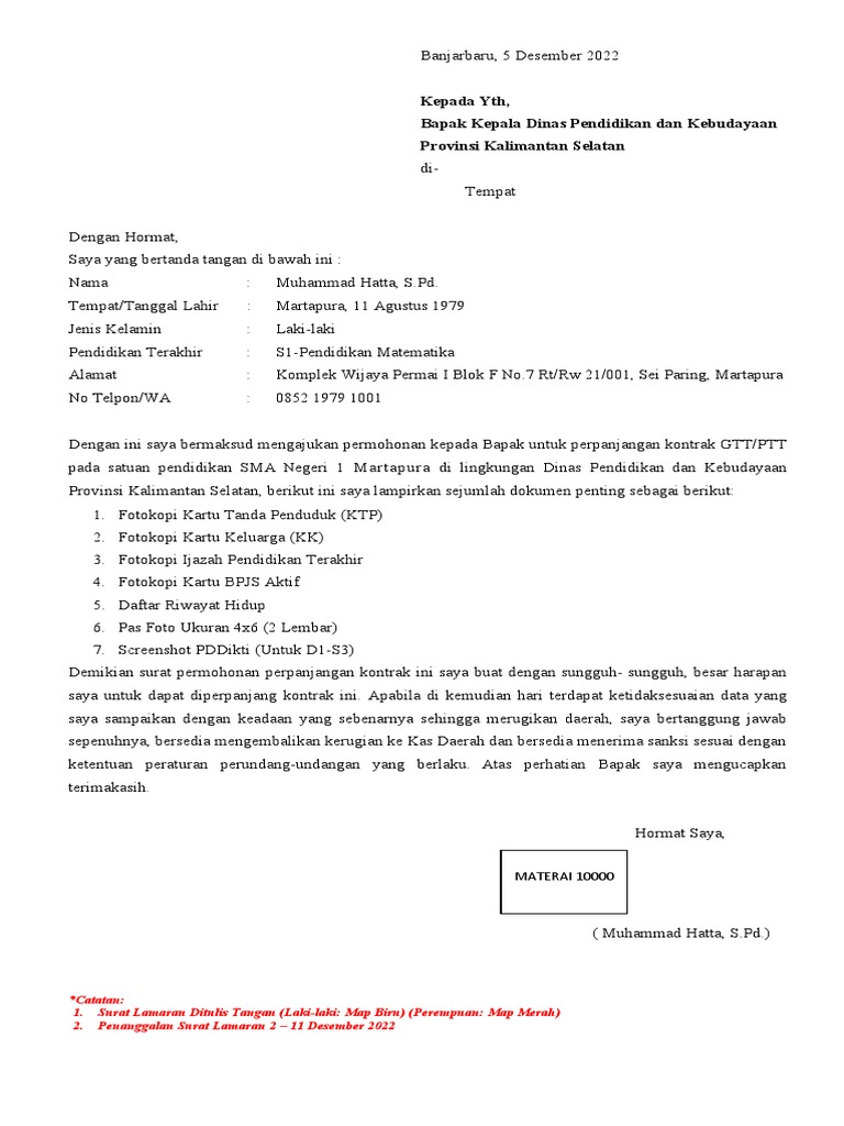 Format Surat Permohonan Perpanjangan Kontrak | PDF