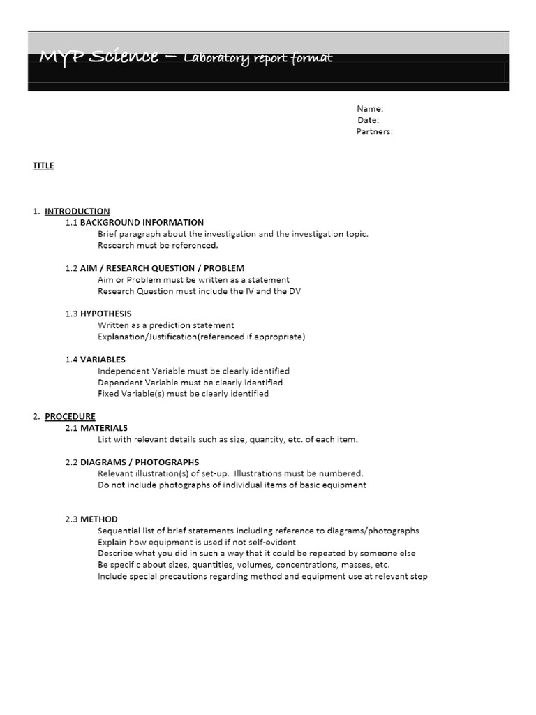 MYP Science - Laboratory Report Format | PDF