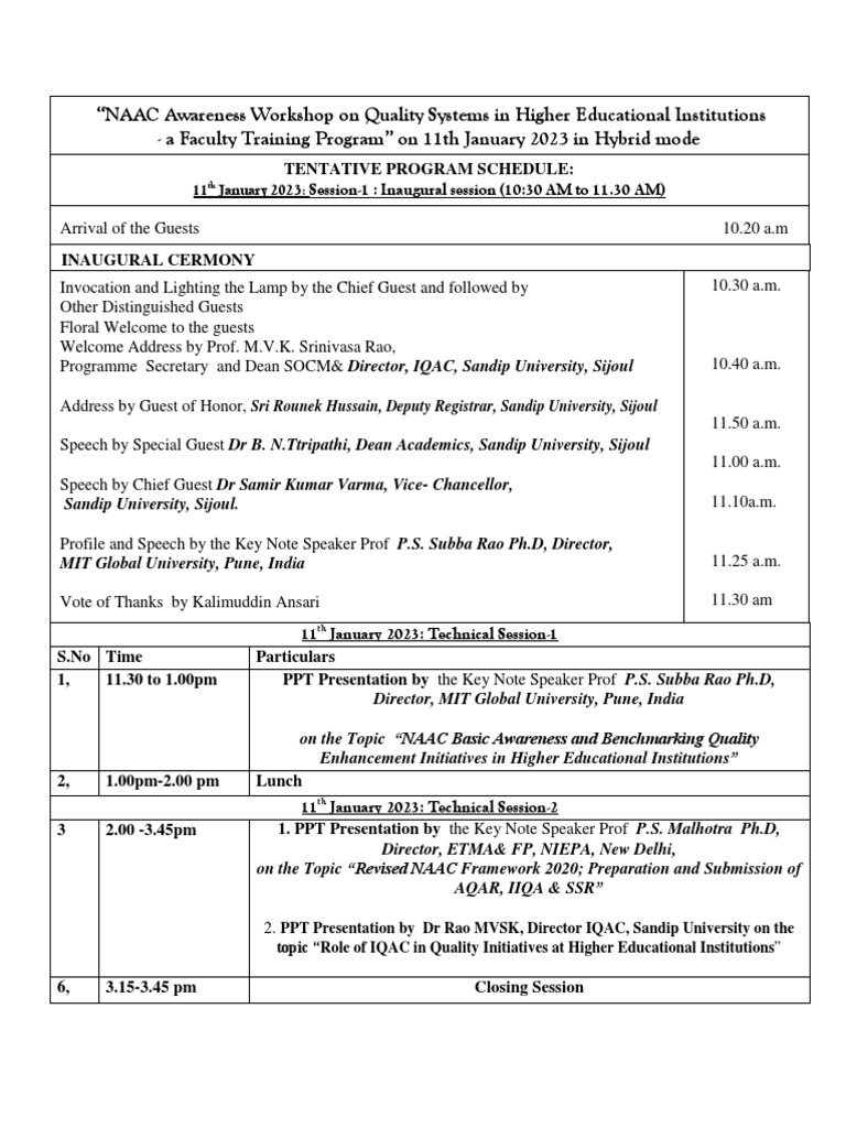 Programme Schedule - Inaugural Session 1 | PDF | Science & Mathematics