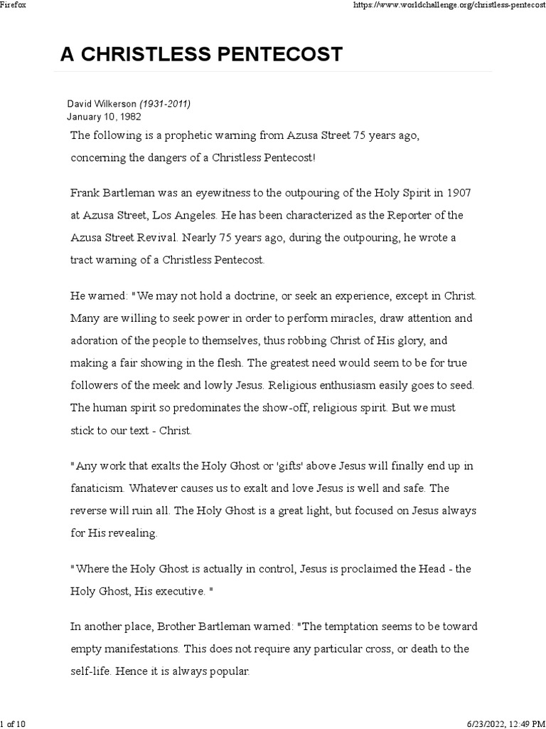 WC Christless Pentecost David Wilkerson | PDF | Jesus | Holy Spirit