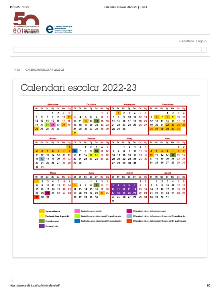 Calendari Escolar 2022-23 - Eoibd | PDF