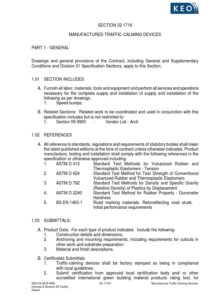 Section 32 1716 Manufactured Traffic-Calming Devices | PDF | Specification (Technical Standard ...