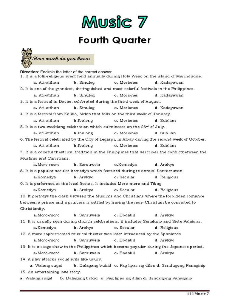 4th Quarter Music 7 | PDF | Festival | Philippines