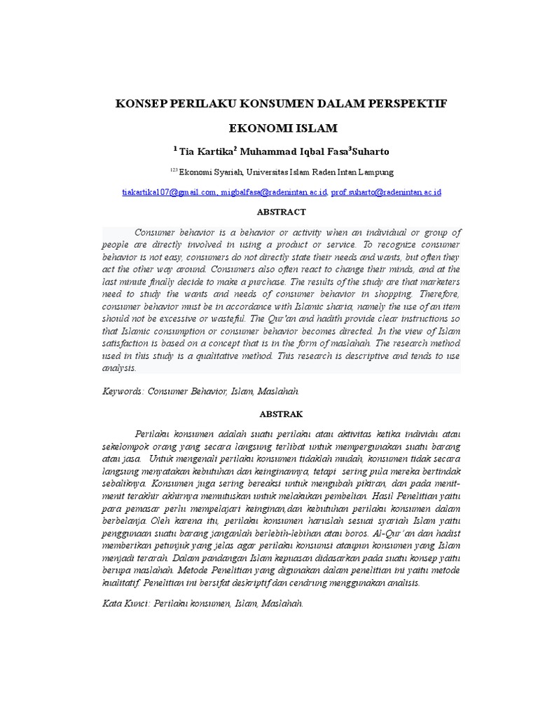 Konsep Perilaku Konsumen Dalam Perspektif Islam | PDF