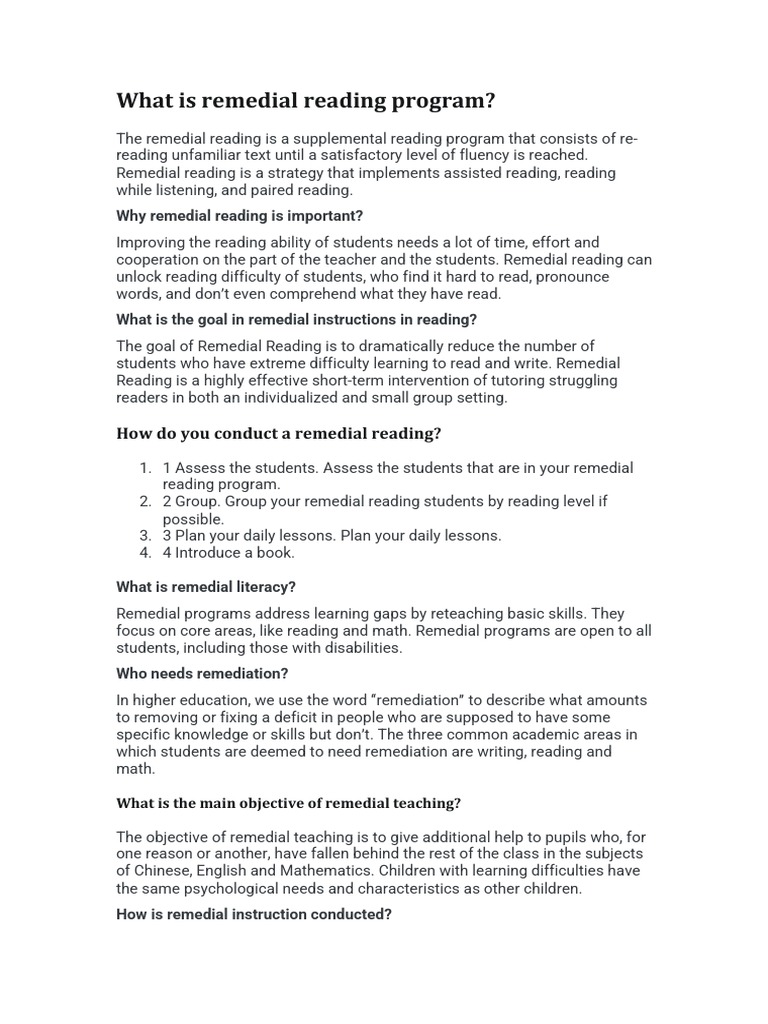 Remedial Reading Program | PDF | Teaching Method | Reading Comprehension