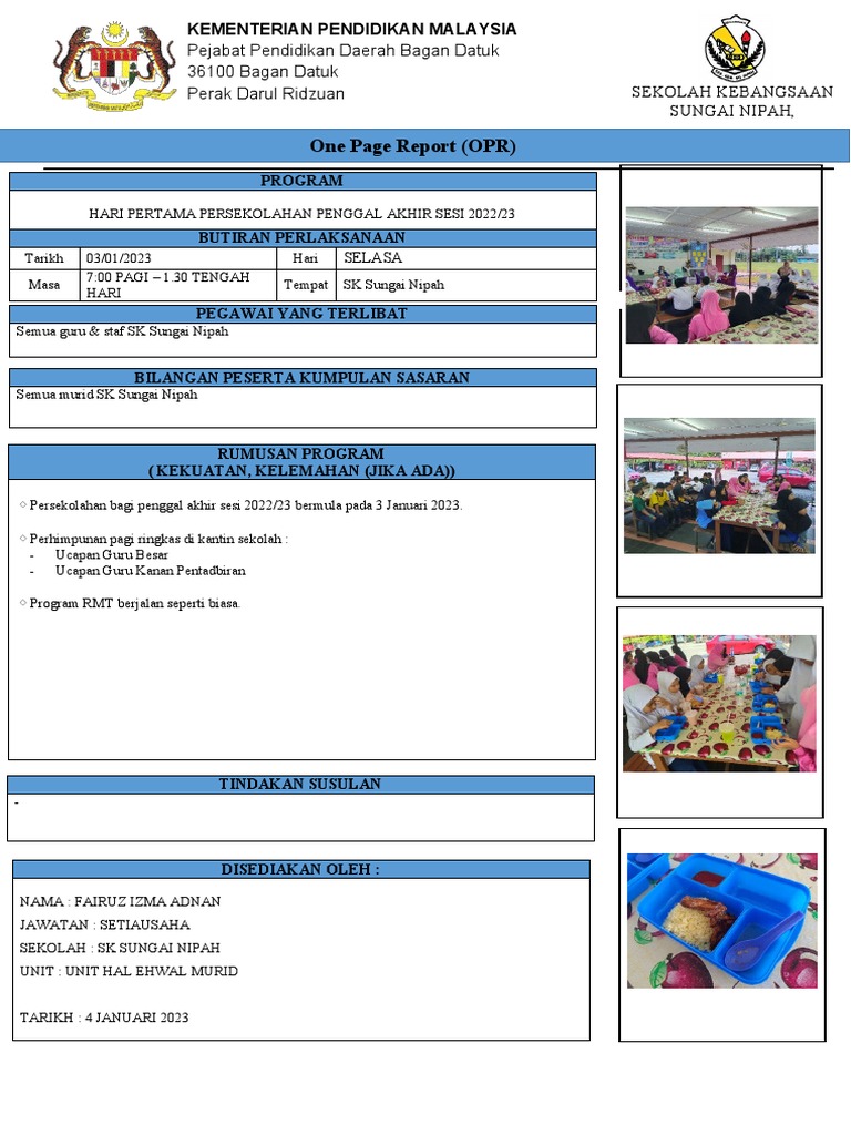 (3jan23) - OPR-Hari Pertama Persekolahan | PDF
