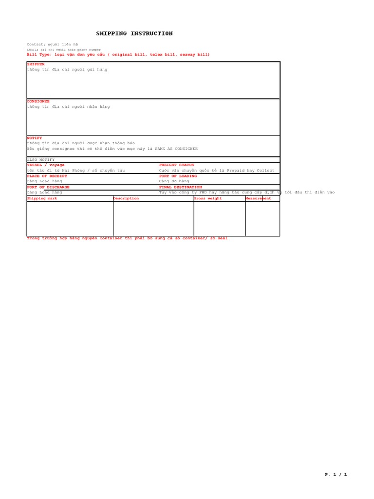 Shipping Instruction Template | PDF