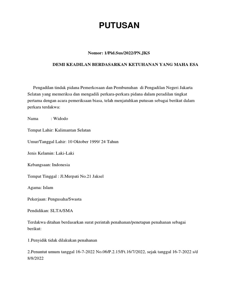 Surat Putusan Tingkat Pertama | PDF