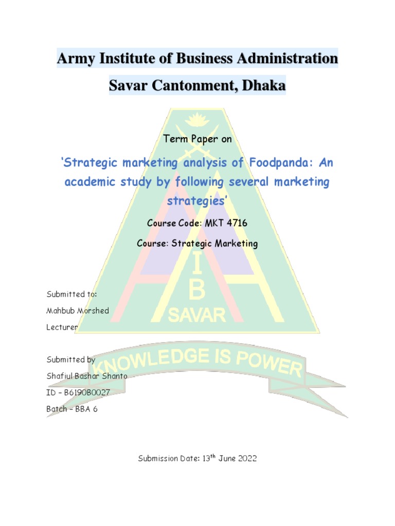 Strategic Marketing Term Paper (Shafiul Bashar Shanto) | PDF | Business | Communication