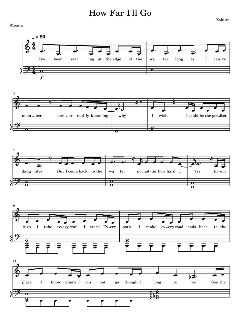 Easy Piano Sheet: How Far I'll Go | PDF