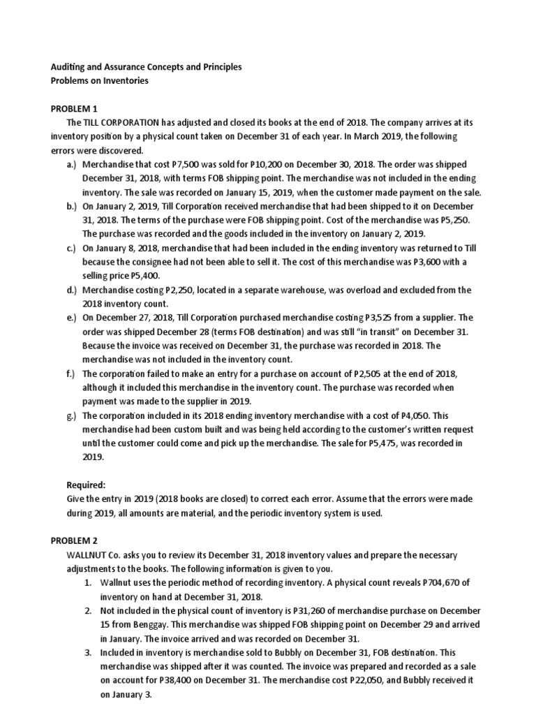 Auditing Inventory Problems | PDF | Inventory | Cost Of Goods Sold