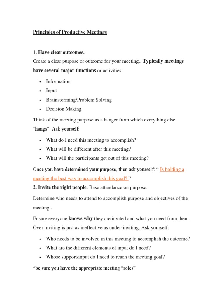 9 Principles of Productive Meetings Me | PDF | Conversation | Decision ...