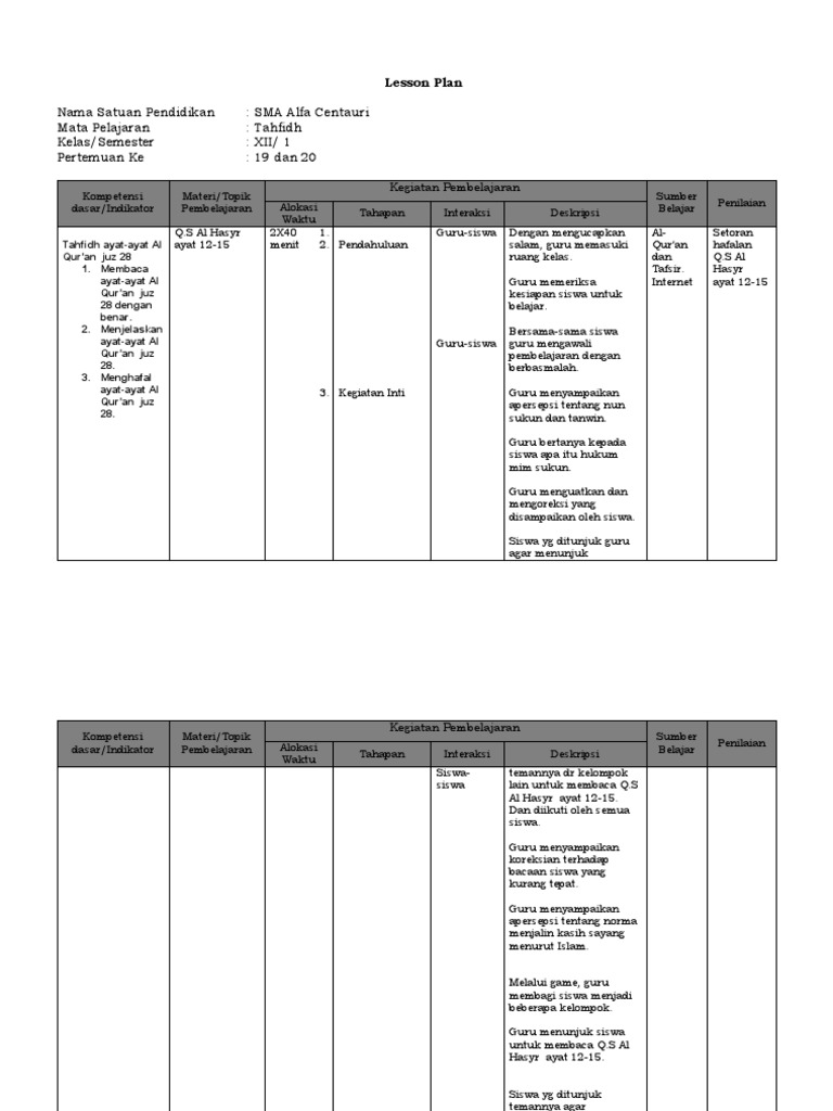 Lesson Plan Pertemuan 19 20 Pdf