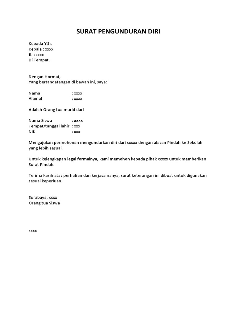 Surat Pengunduran Diri Sekolah | PDF