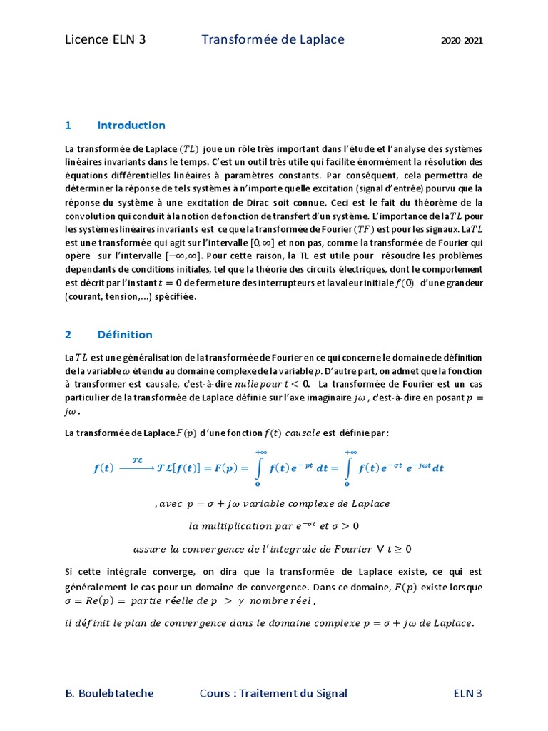 Transformée de Laplace ELN 3 | PDF | Transformation de Laplace | Limite (mathématiques)