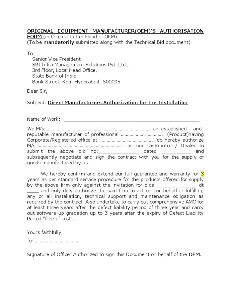 OEM Authorization Form for Installation | PDF | Career & Growth | Computers