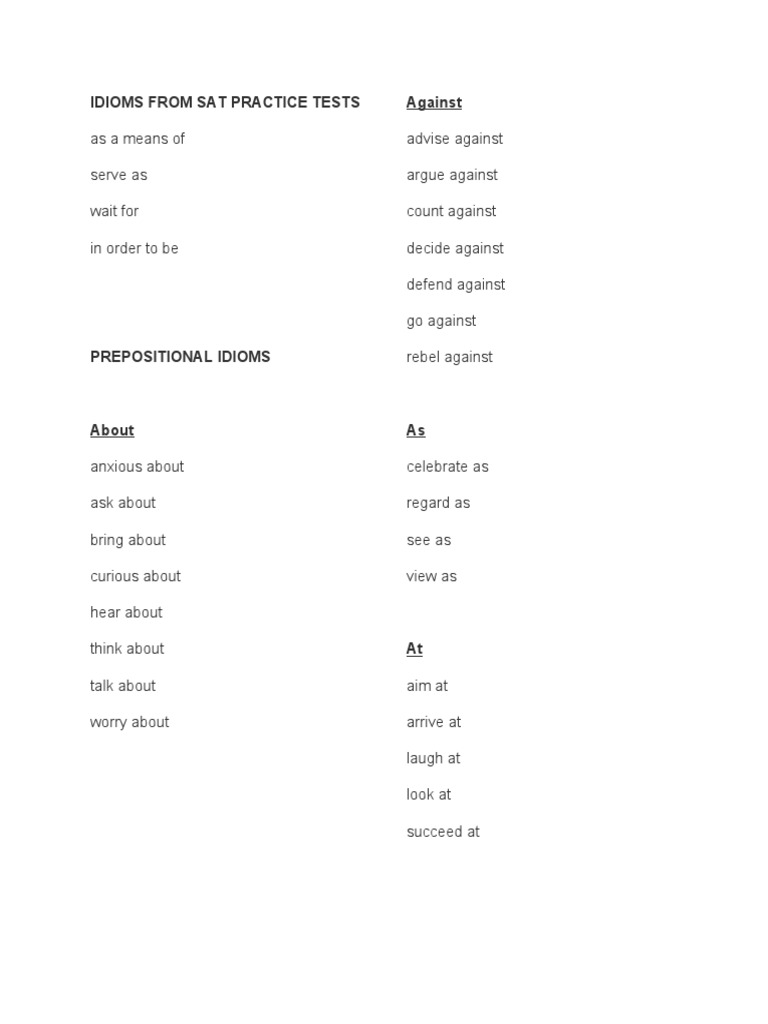 Essential SAT Prepositional Idioms | PDF