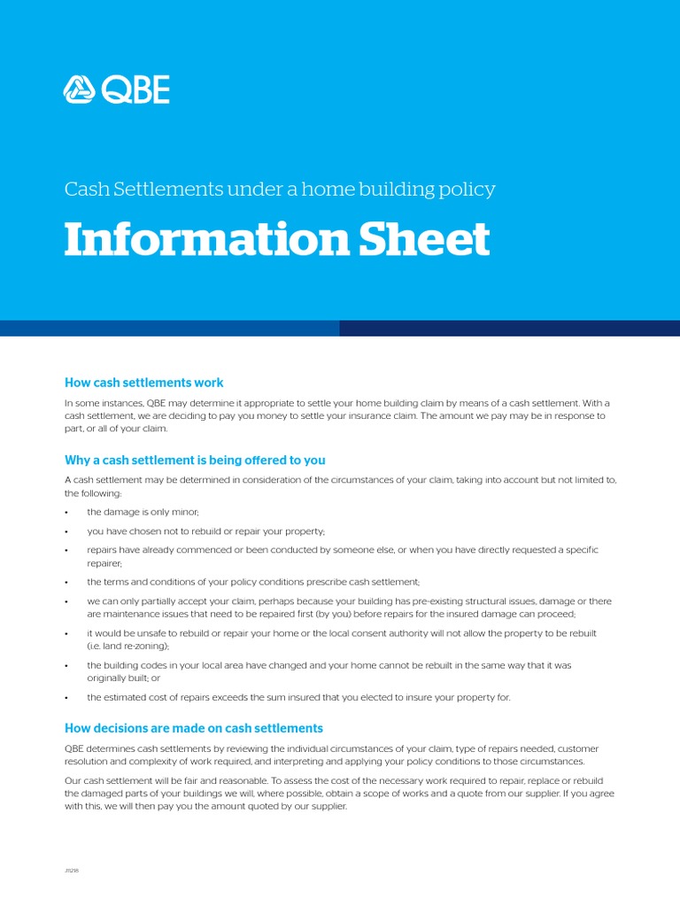 QM8920 QBE Cash Settlement Information Sheet | PDF | Insurance ...