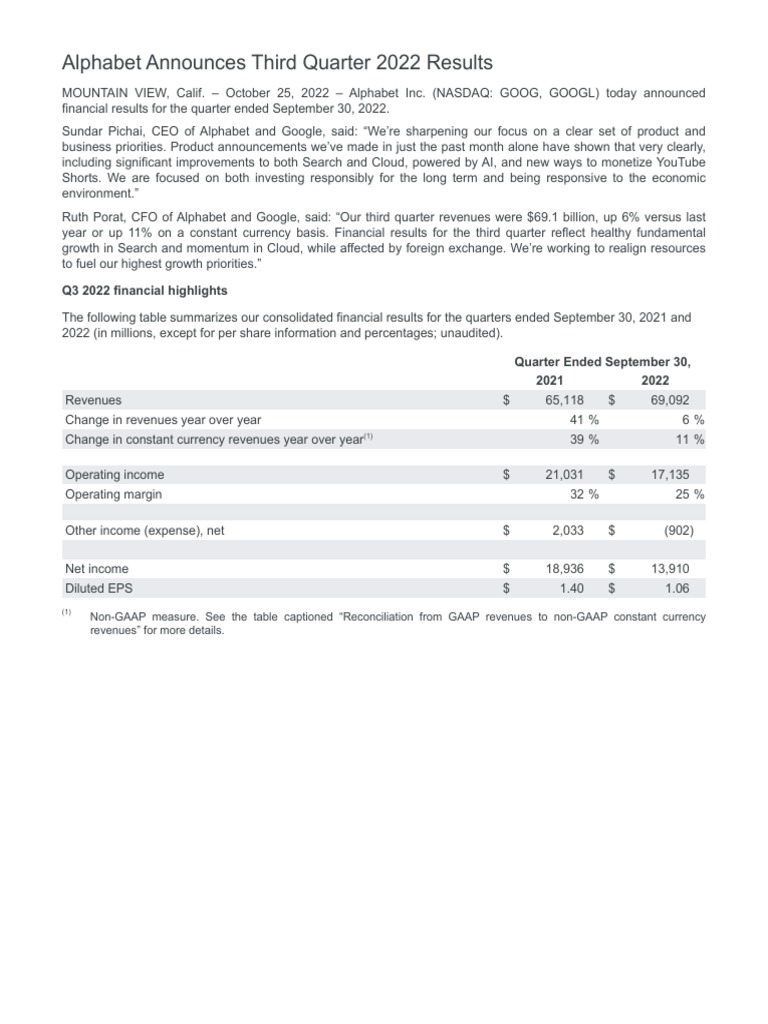 2022Q3 Alphabet Earnings Release | PDF | Investing | Income