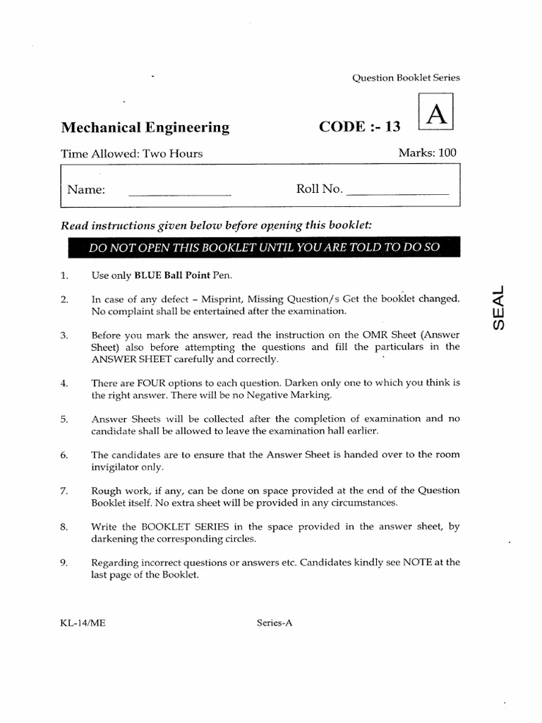 Previous Paper HPSC HCS Preliminary Examination 2014 Mechanical ...