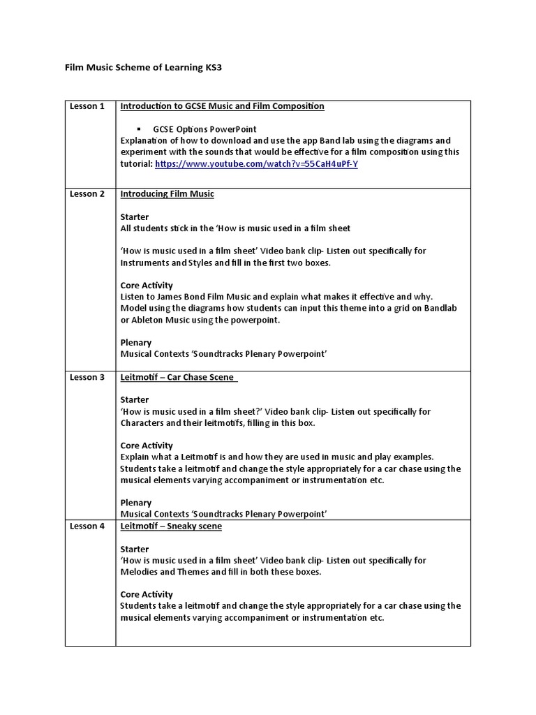 Film Music Scheme of Learning KS3 | PDF | Musical Compositions | Sound
