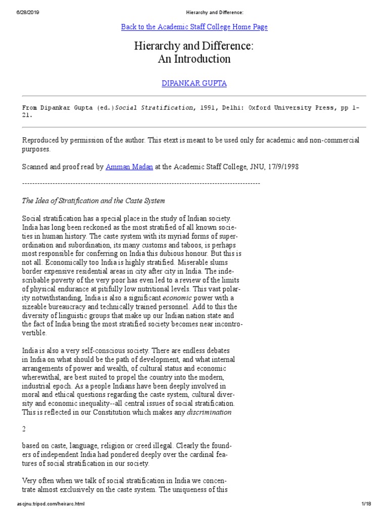 Dipankar Gupta - Hierarchy and Difference | PDF | Social Stratification ...
