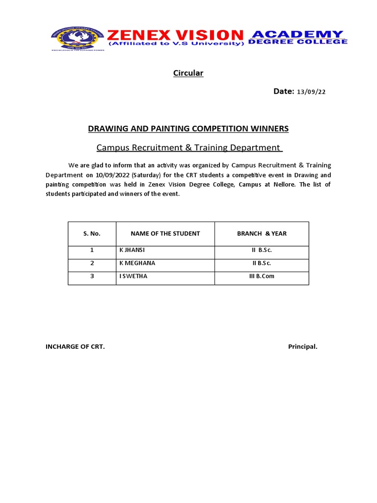 Drawing and Painting Competition Winners | PDF