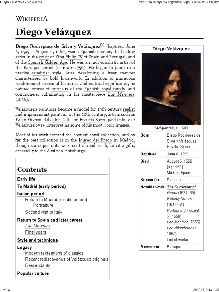 Diego Velázquez: Baroque Master Painter | PDF | Paintings | The Arts