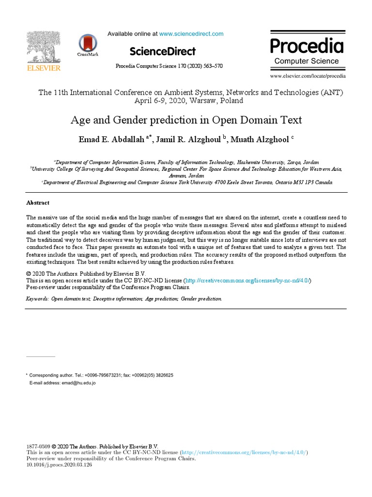 Age and Gender Prediction in Open Domain Text | PDF | Statistical Classification | Machine Learning