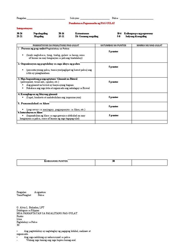 Krayterya Sa Pag Uulat | PDF