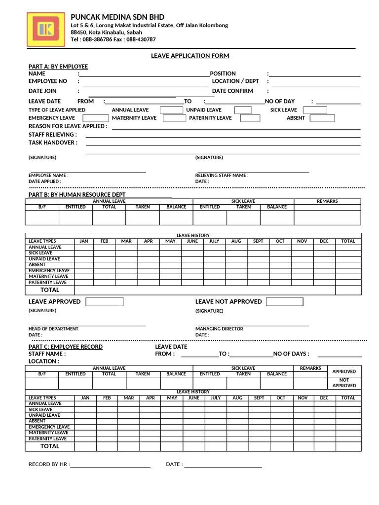 Employee Leave Application Form | PDF | Employee Benefits | Employee ...