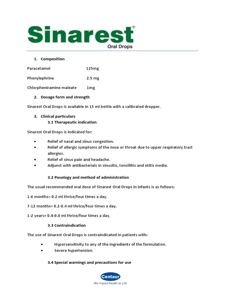 Sinarest Oral Drops | PDF | Nonsteroidal Anti Inflammatory Drug | Analgesic