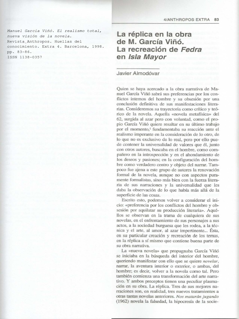 Javier Almodovar, La Réplica en La Obra de M. García Viñó. La ...