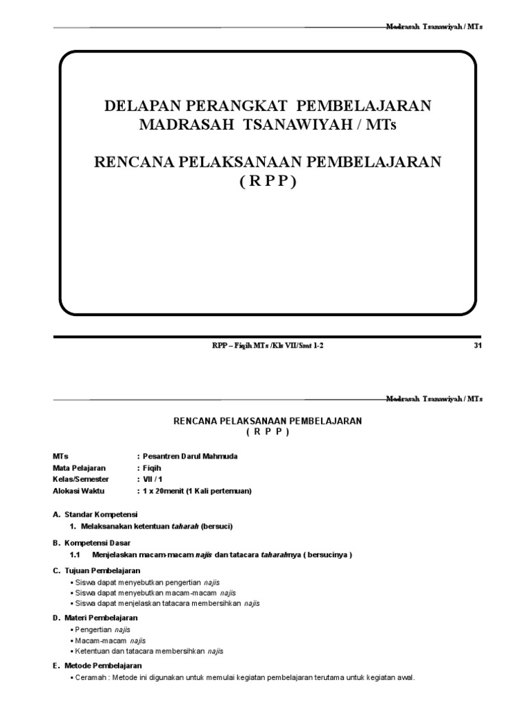 1 RPP Fiqih Kelas VII MTs Semester 1 2 | PDF 1 RPP Fiqih Kelas VII MTs Semester 1 2 | PDF