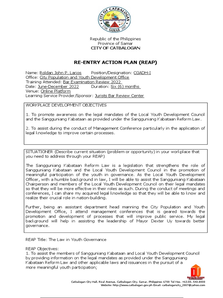 22 LD Re Entry Action Plan REAP Form | PDF