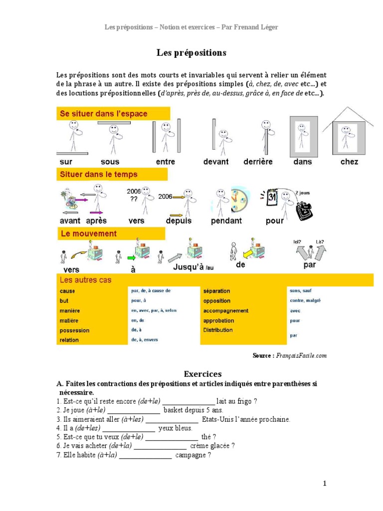 Les Prepositions Exercices Corriges | PDF