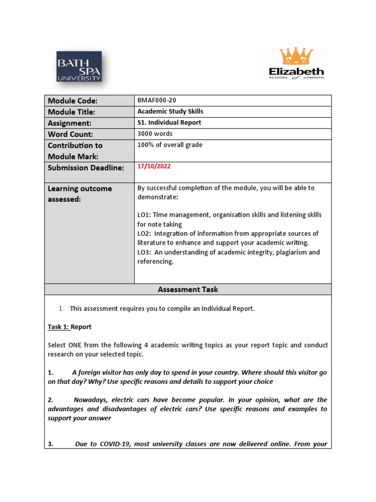 Academic Study Skills Report Guidelines | PDF | Argument | Evidence